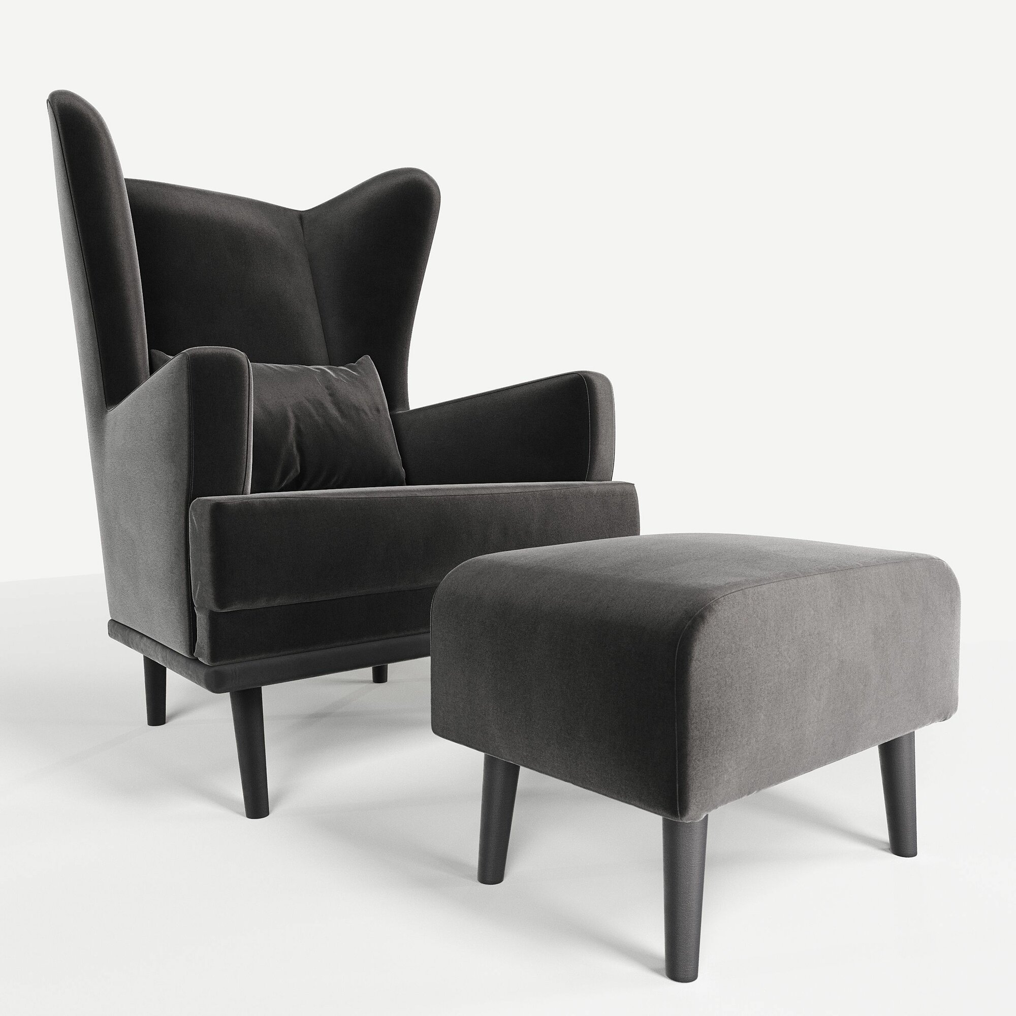 Комплект кресла и пуфа Фантазёр велюр Z-6 (Серый велюр) на высоких ножках, для отдыха и чтения книг. В гостиную, балкон, спальню и переговорную комнату