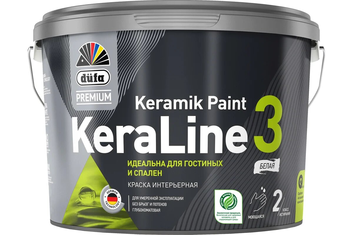Краска Dufa Premium KeraLine Keramik Paint 3 для стен и потолков глубокоматовая белая база 3 2,5 л.