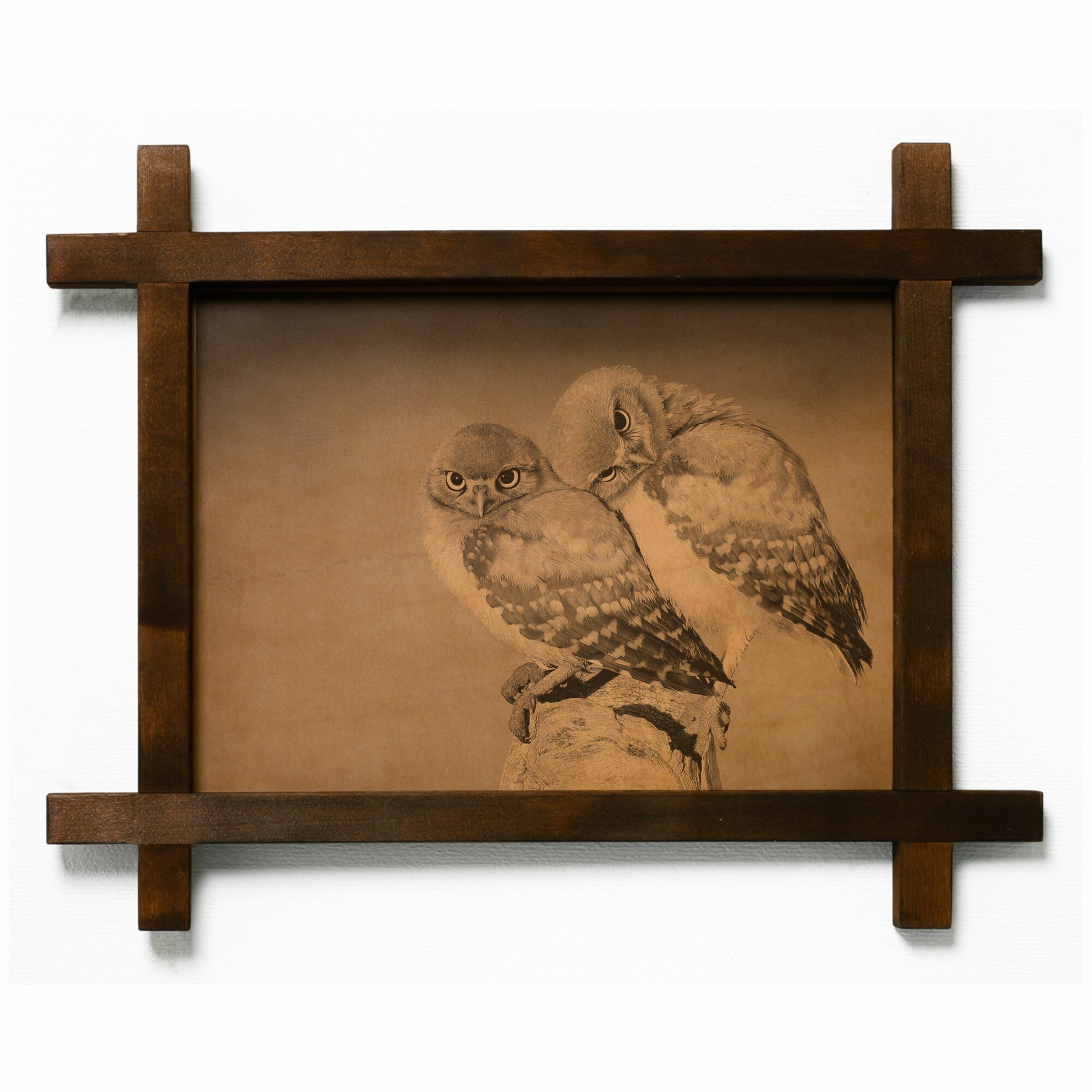 Картина интерьерная, натуральная кожа, "Две птички", в деревянной раме, BoomGift