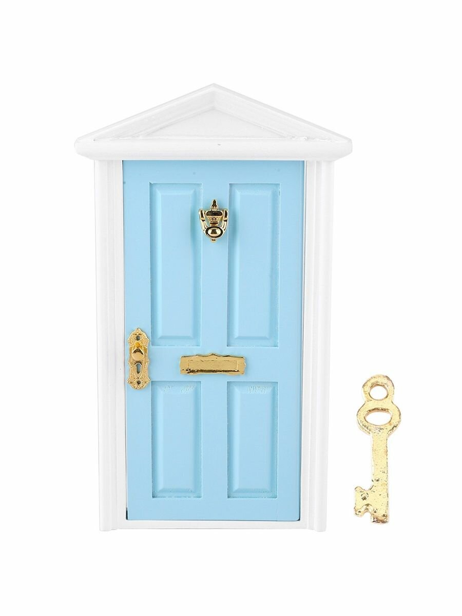 12-дюймовая деревянная миниатюрная дверь для кукольного дома, синий цвет, детская игрушка в подарок, декоративная миниатюрная мебель для детских игр