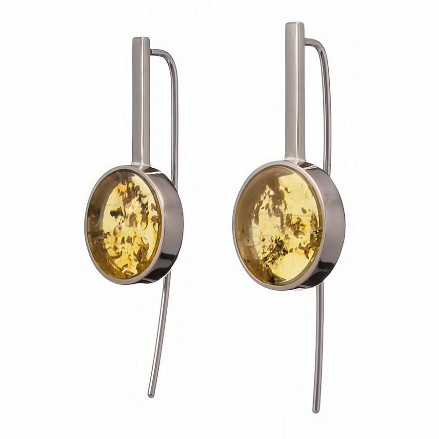 Серьги, серебро, 925 проба, янтарь