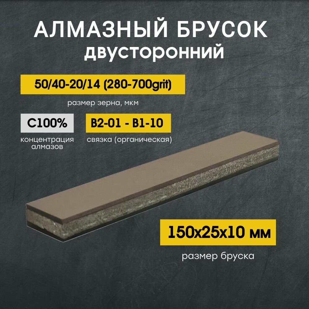 Алмазный 2-х сторонний брусок VID 150x25мм С100% 50/40-20/14 (280-700grit)