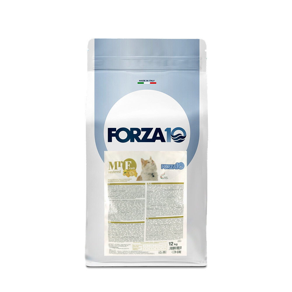 Корм Forza10 Mr. Fruit, для стерилизованных кошек, курица, суперпремиум 12 кг