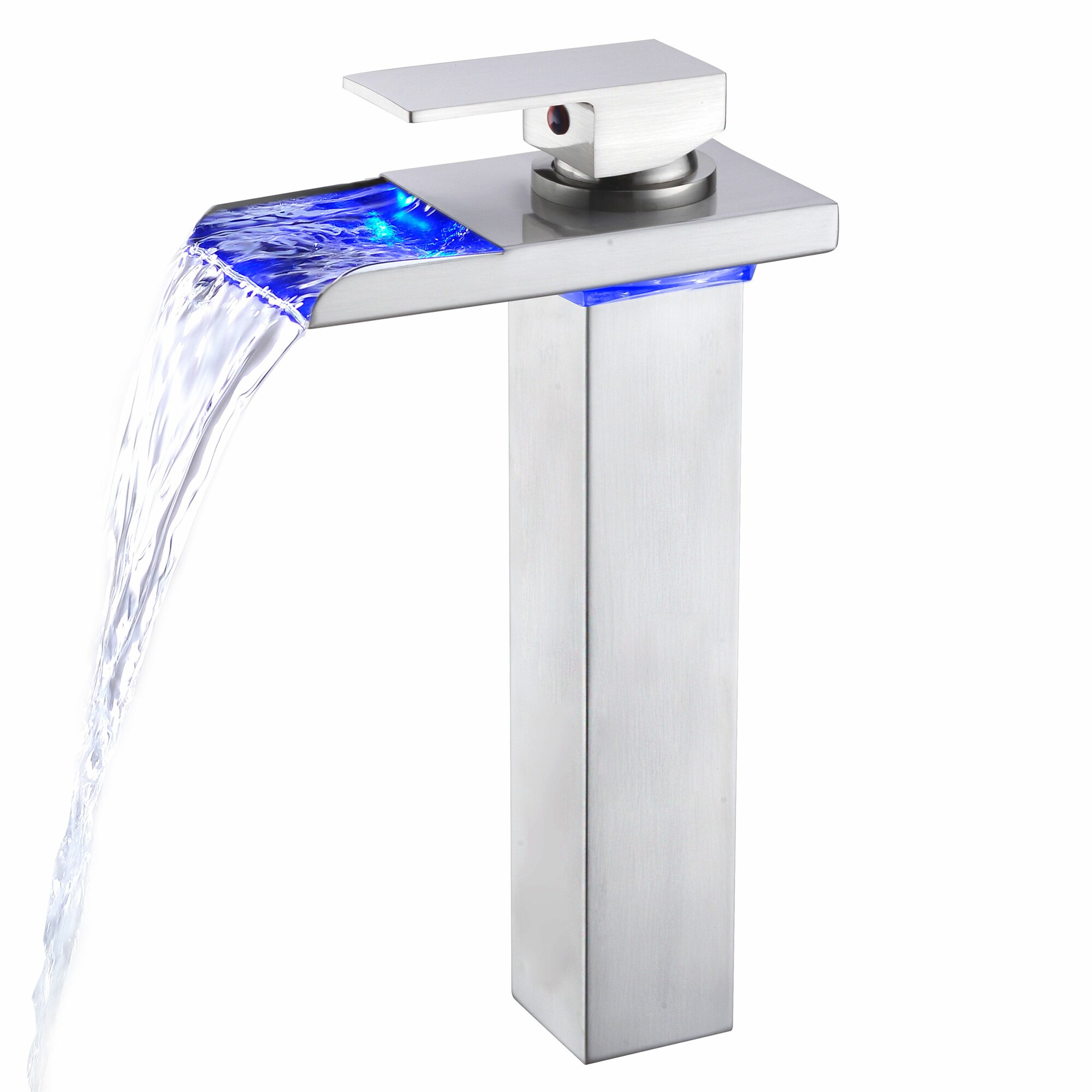 WENKEN Смеситель для ванной комнаты со светодиодным водопадом, 3 варианта цвета, на одно отверстие, смеситель для раковины, смеситель для холодной и горячей воды, умывальник / с подсветкой / высокий