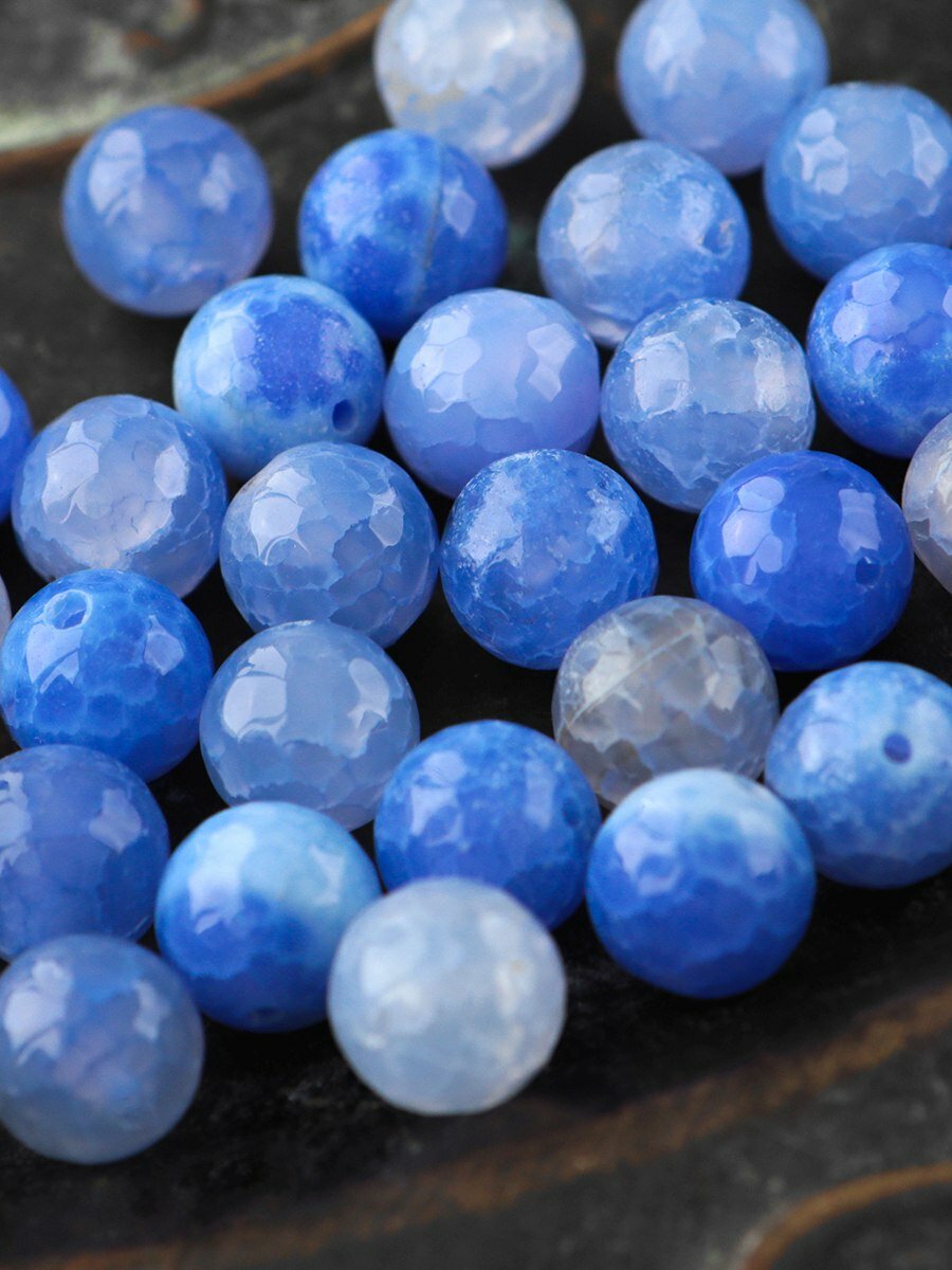 Агат Бусины натуральные 10 шт, с огранкой, 10 мм, голубой пятнистый