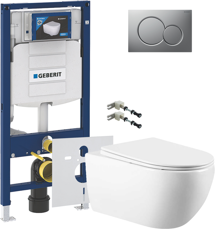 Комплект Унитаз подвесной Vincea Evo + Крепления Geberit Duofix 111.815.00.1 к стене + Звукоизоляция + Инсталляция UP 320 111.300.00.5 + Кнопка Sigma 01 115.770. JQ.5 лакированная, матовый хром