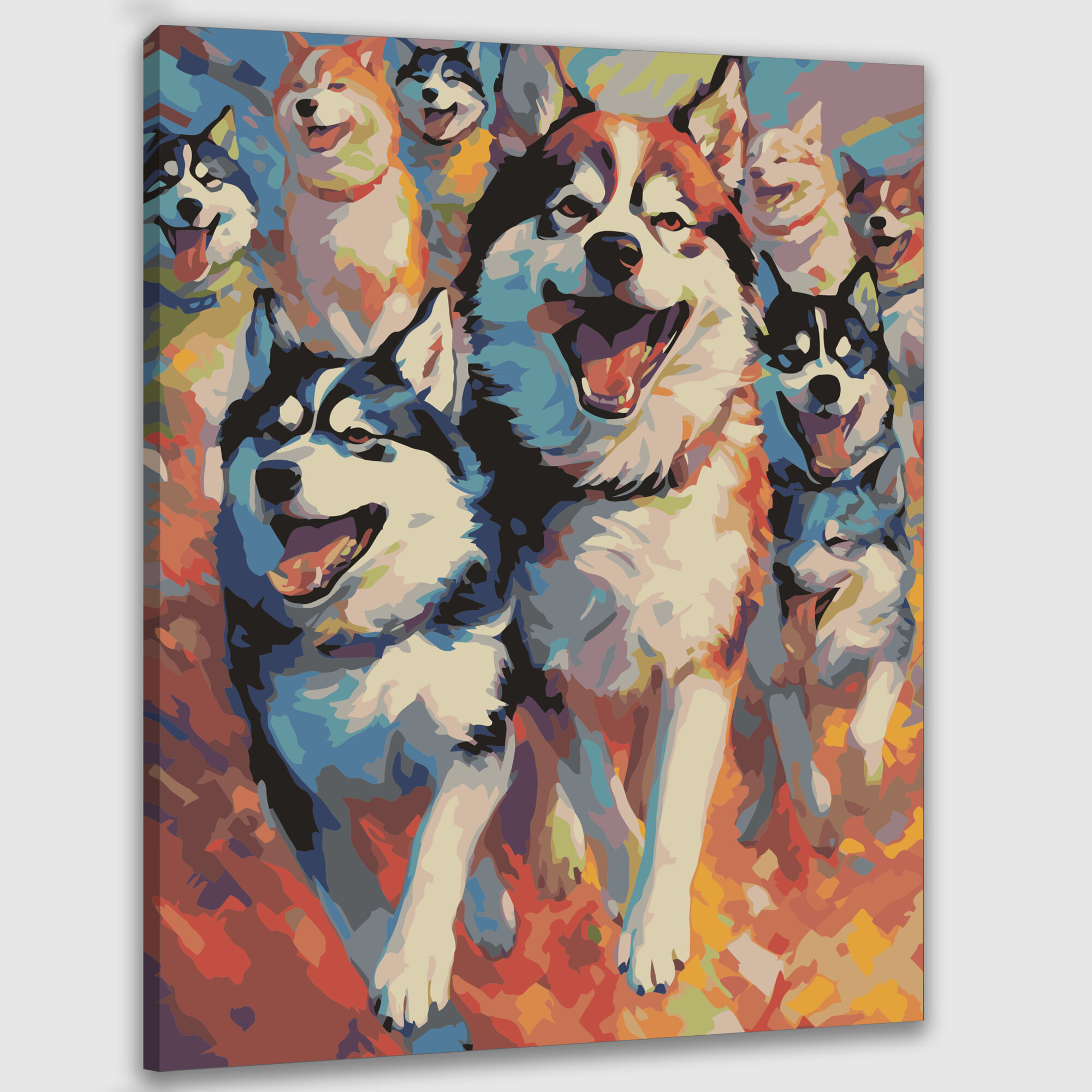 Картина по номерам 40x50 см, акриловая картина, хаски, поле, светящийся мех, выразительные мазки, динамизм, радость