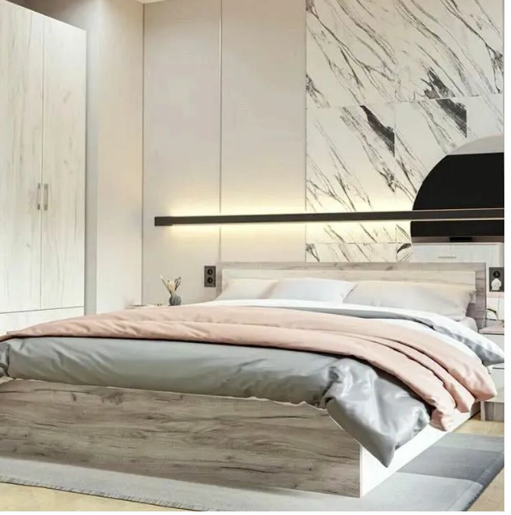 Кровать гармония КР 604 с ящиками, ЛДСП, белый/серый, 160х200 см