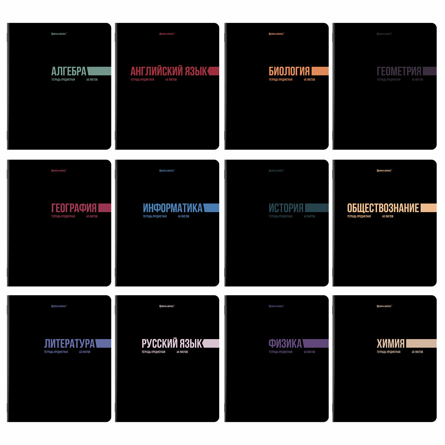 Brauberg Тетради предметные комплект 12 предметов 48 л обложка картон Классика Black 405162