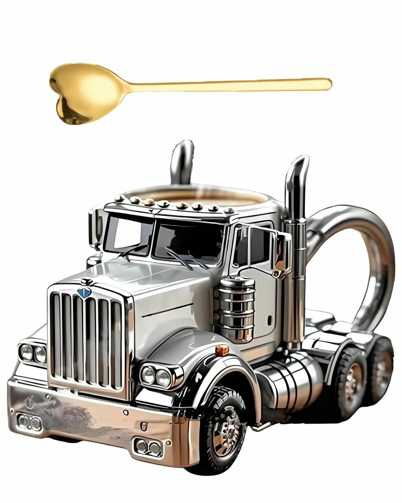 Чашка для кофе "Грузовик", ручная работа, серебристая, 325мл