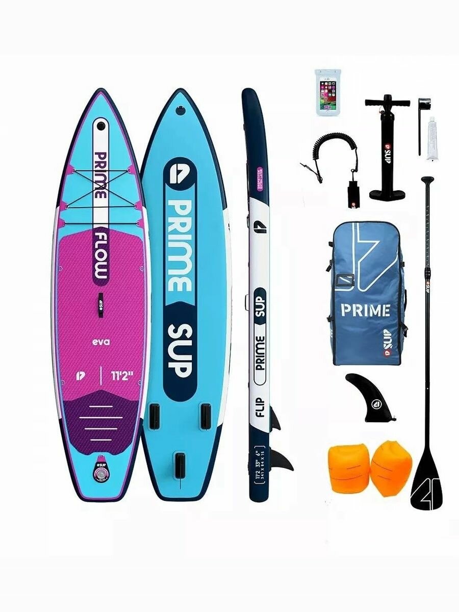 Сапборд PRIME 11.2x33x6 Flow light blue S25 (341x84x15 см) надувной двухслойный / Сап борд, supboard, sup board, sup-доска