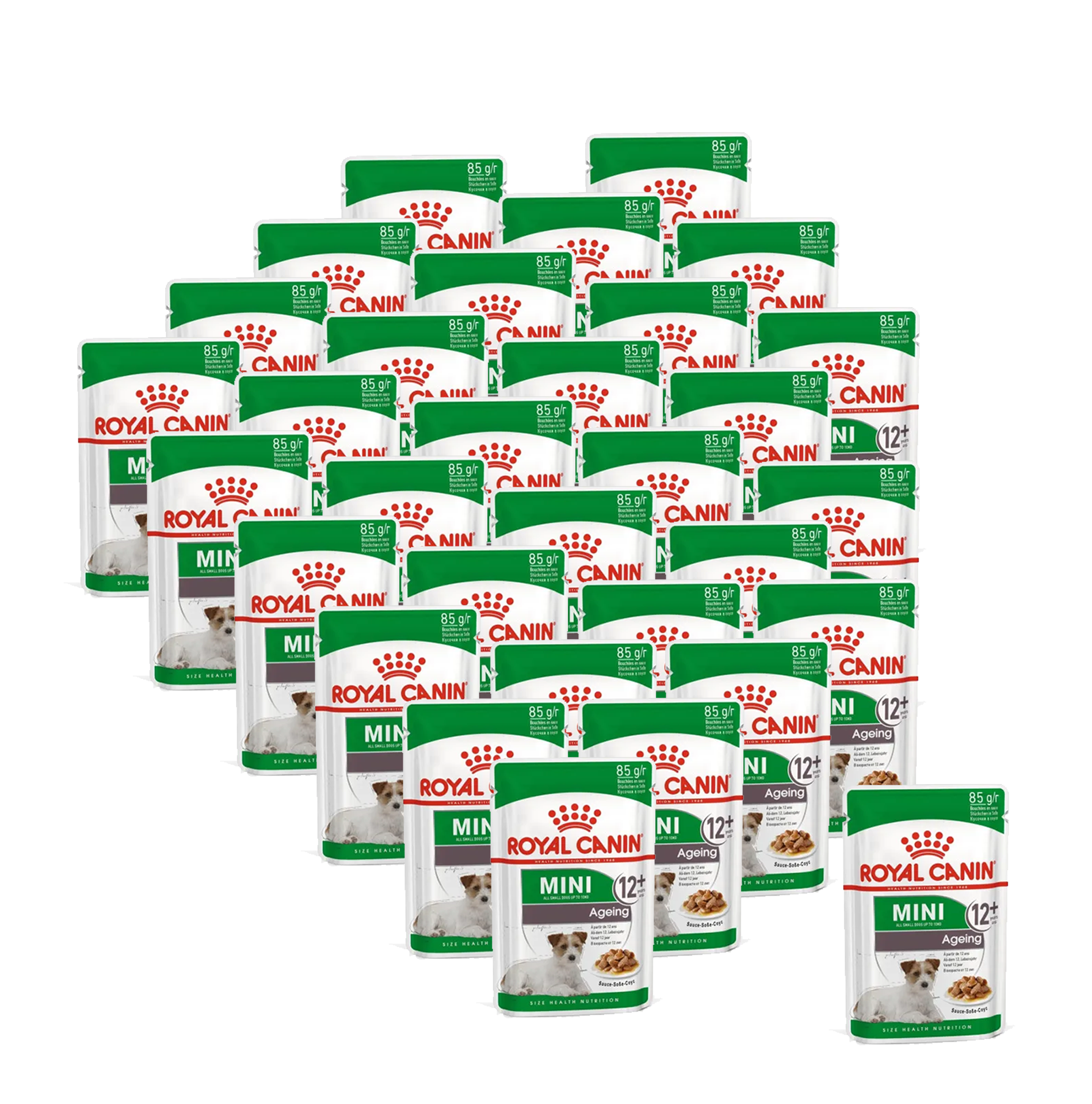 Royal Canin Mini Aging 12+ влажный корм для пожилых собак мелких пород старше 12 лет, кусочки в соусе, в паучах - 85 г x 32 шт.