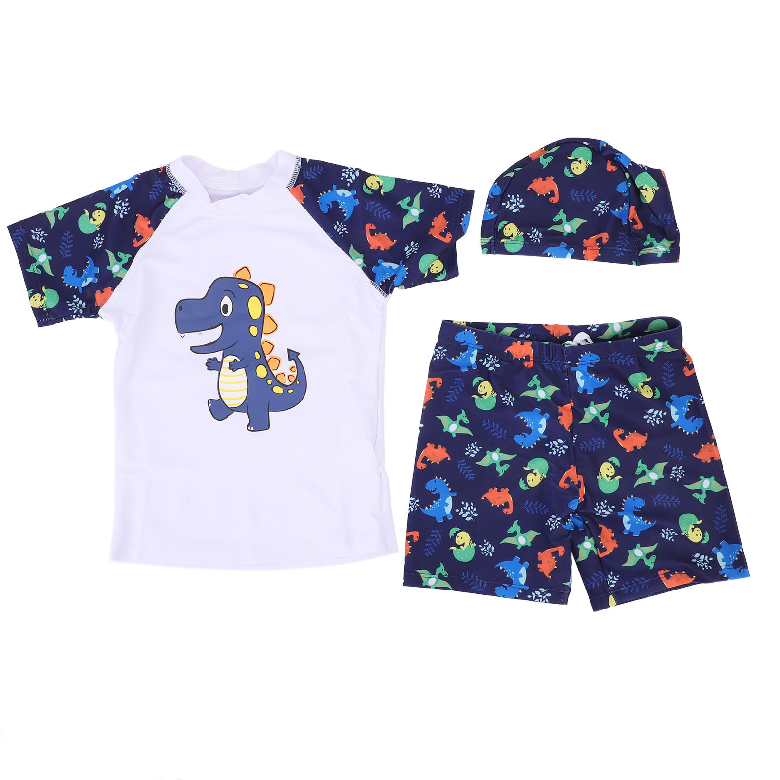 Купальники из двух частей для мальчиков, детские купальные комплекты с короткими рукавами, купальный костюм с шляпой от солнца для бассейна и пляжа, рисунок динозавра, размер XXL