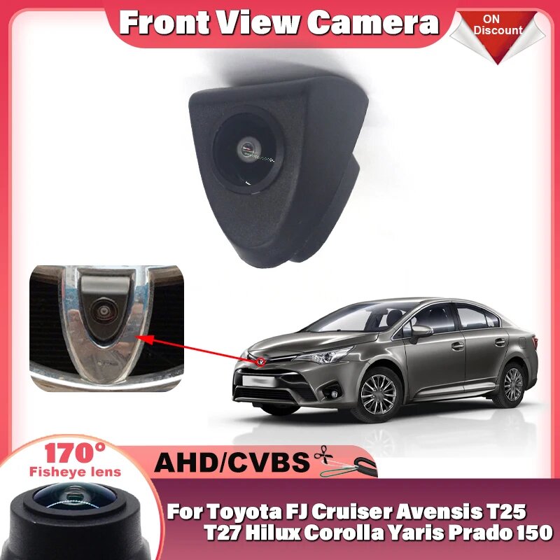 170 ° Автомобильная камера переднего вида AHD HD для Toyota FJ Cruiser Avensis T25 T27 Hilux Corolla Yaris Prado 150 IQ Proace Camry Atoto Rav4, AHD 1280x720P, Camera