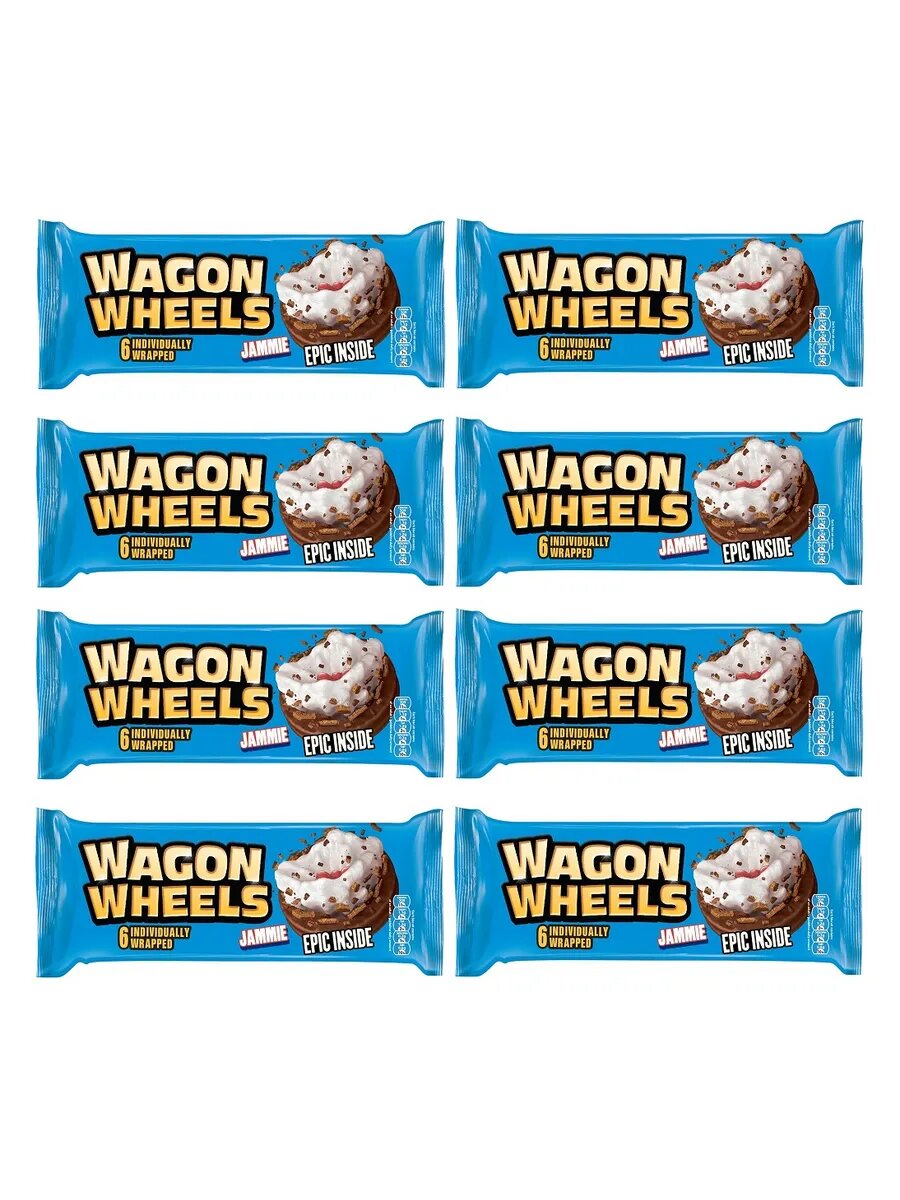 Печенье Wagon Wheels, бисквитное, с суфле и джемом, покрытое глазурью, 228г * 8 пачек
