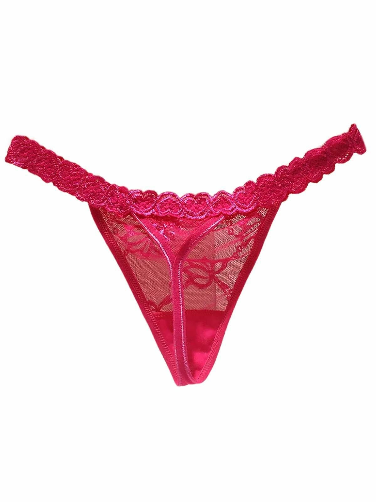 Женские стринги G-стринг с цветочным кружевом, Розово-красный - XL