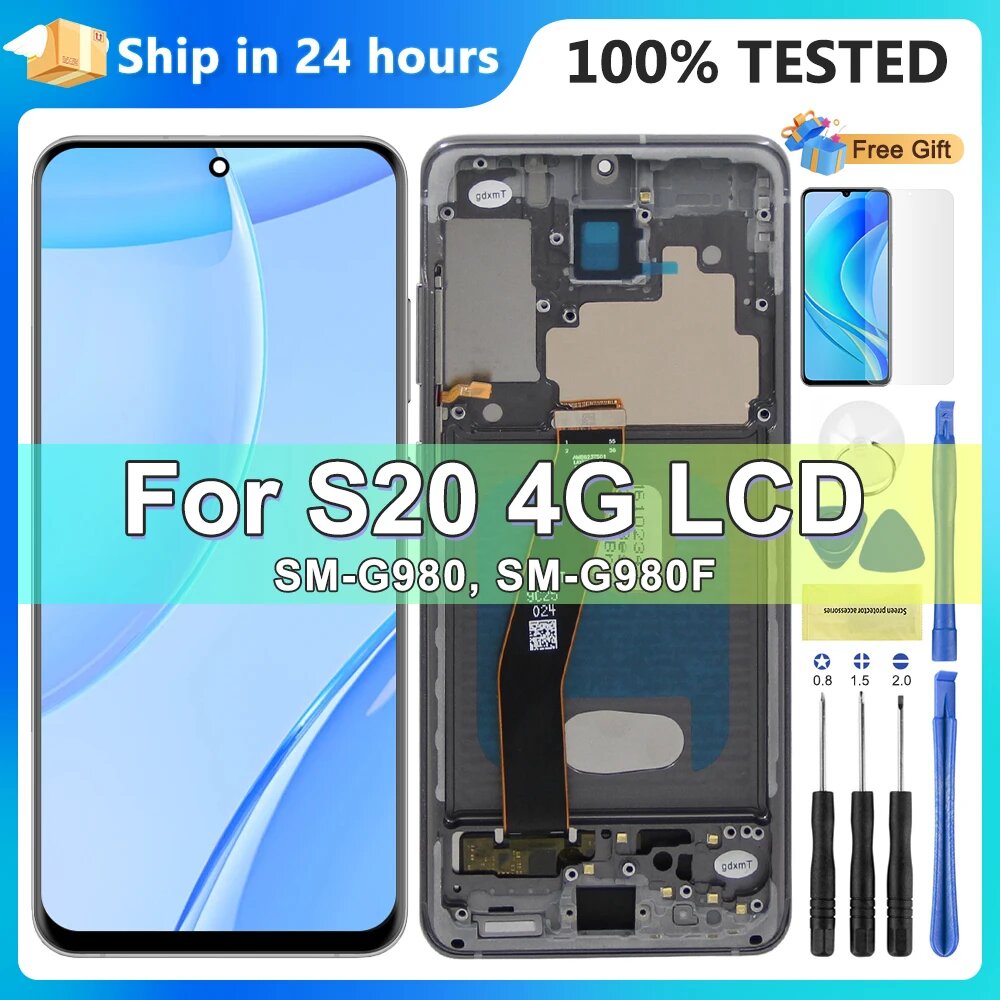 Для Samsung S20 4G SM-G980 SM-G980F SM-G980F/DS ЖК-дисплей с сенсорным экраном 4G Silver With Frame