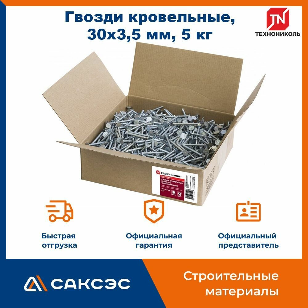 Гвозди технониколь, кровельные, оцинкованные, ершеные, 30x3,5мм, 5кг