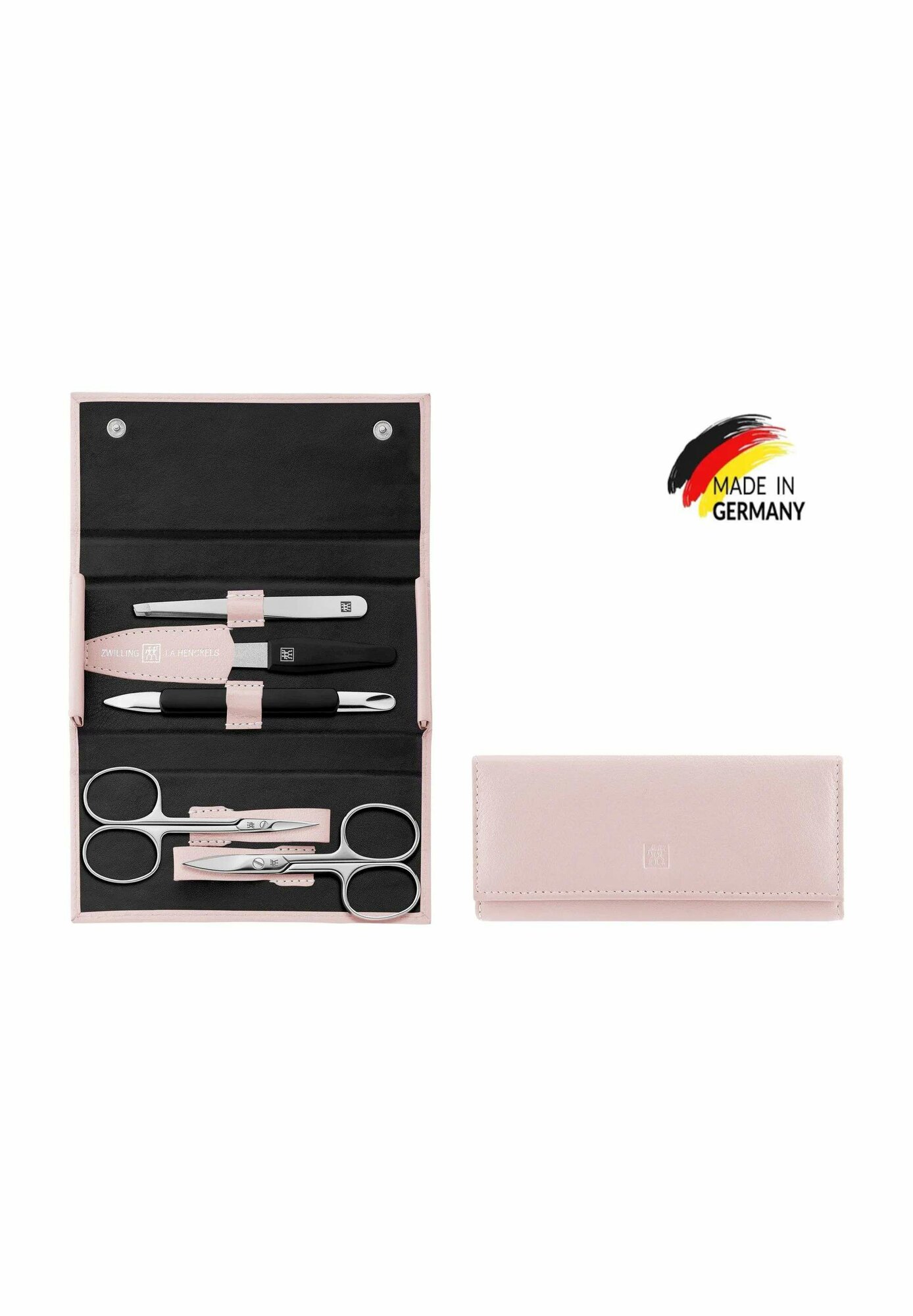 Маникюрный набор ZWILLING Classic Inox пр-ва Германии, оригинал, 5 предметов, футляр из натуральной кожи, розовый