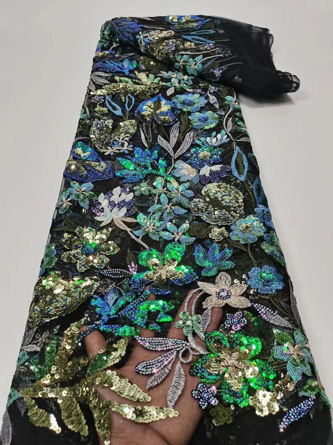 Сетчатая ткань с пайетками для вышивки, 5 ярдов