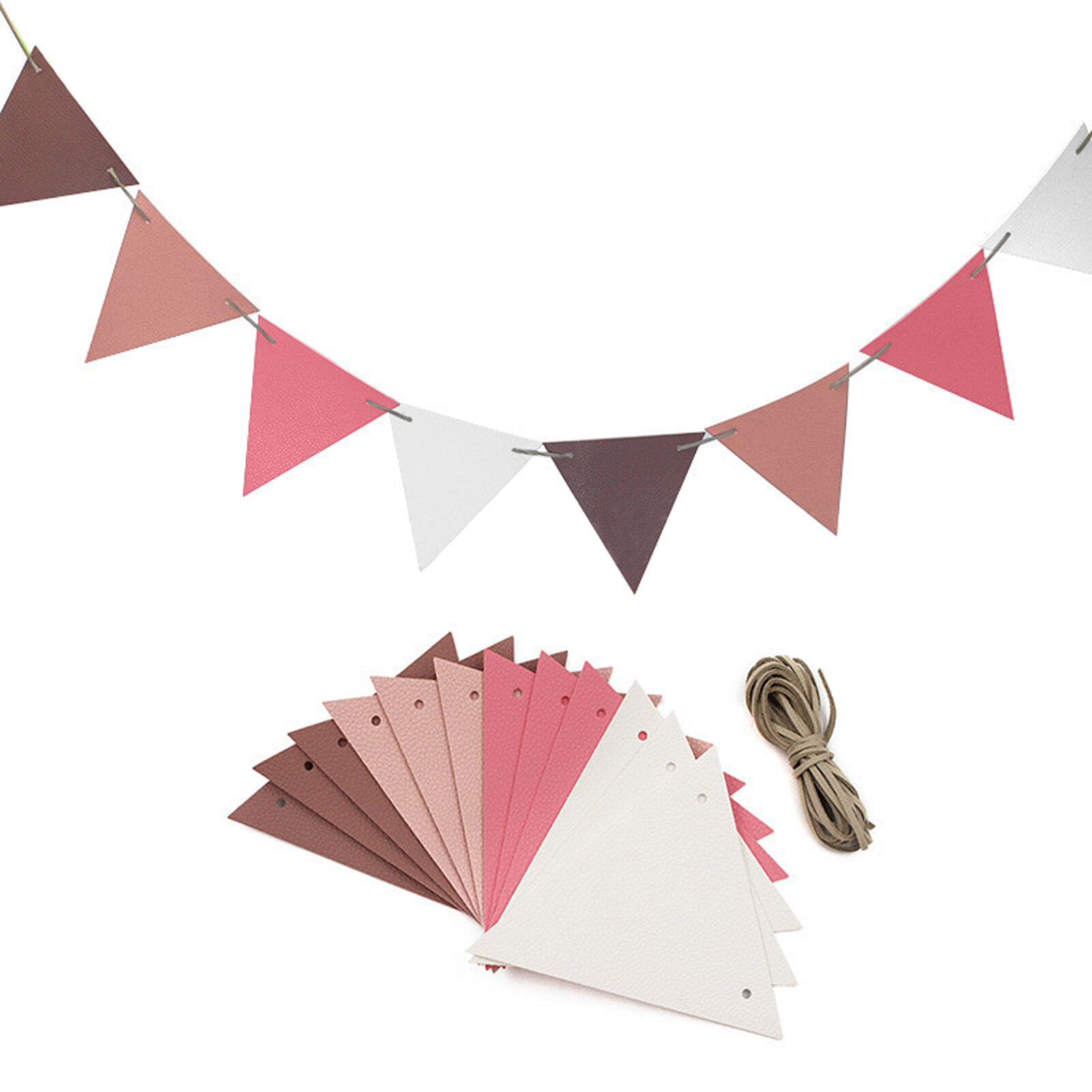 Флаг-баннер треугольный из кожи длиной 3 метров для праздников, дома, сада, открытом воздухе, кемпинга, рождества, 12 флагов, 1 веревка, цвета: синий, коричневый, розовый