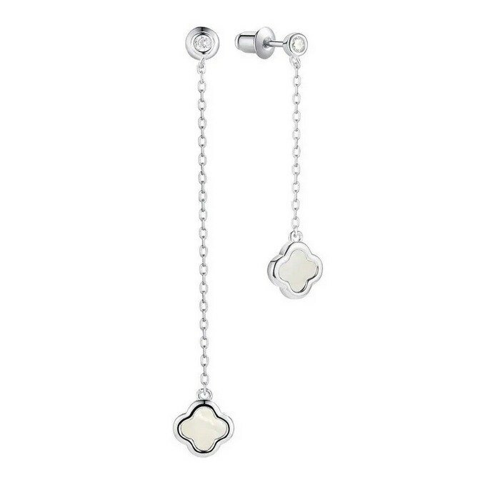 Серьги, серебро, 925 проба, перламутр, фианит