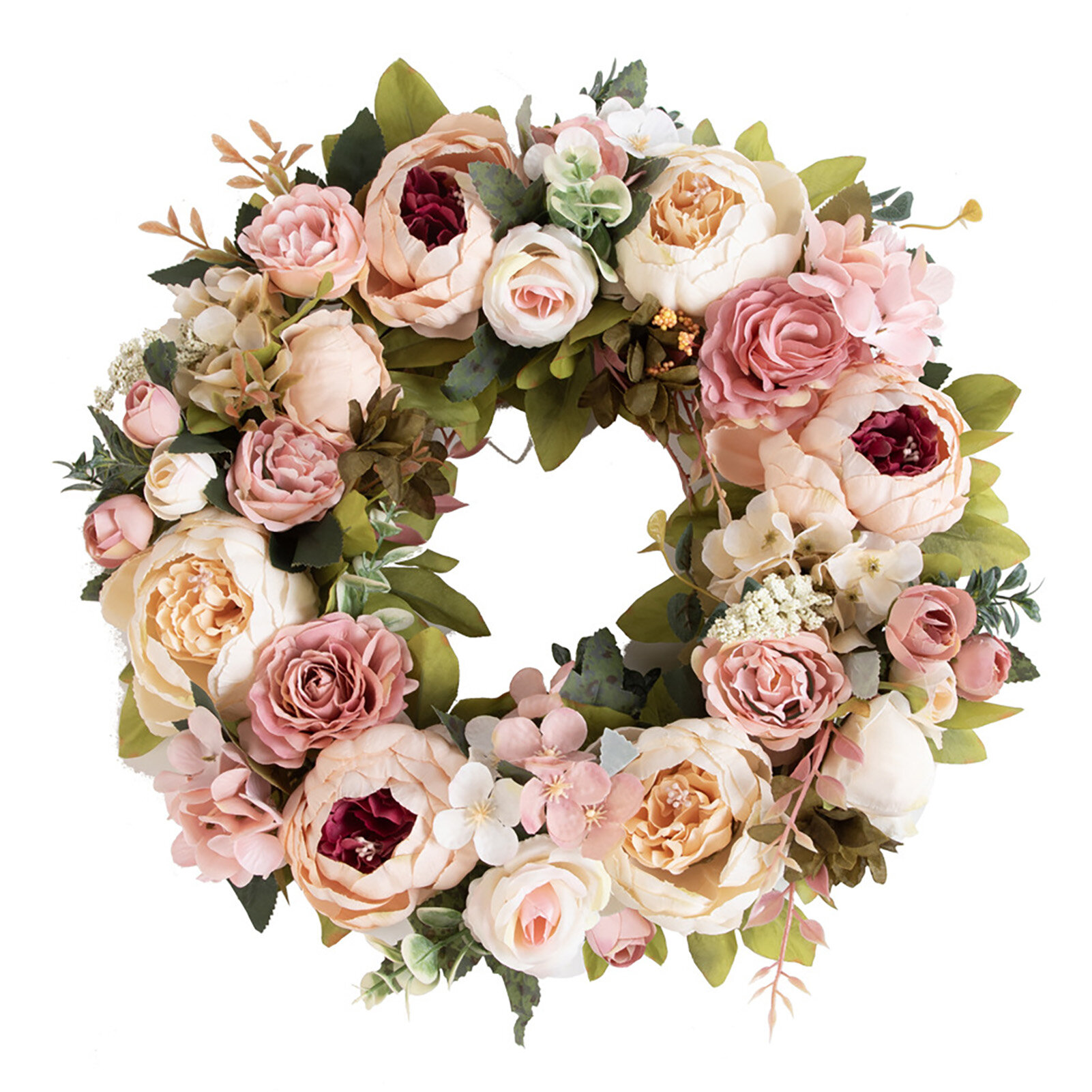 Искусственный венок из пионов для входной двери, шелковые цветы для дома и улицы, весна, лето, осень, декор из искусственных цветов цвета шампанского.