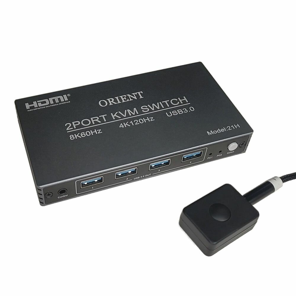 HDMI KVM-переключатель 2x1, HDMI 8K/60Hz, 4K/120Hz, 4xUSB3.0 (ORIENT HS21H 8K)