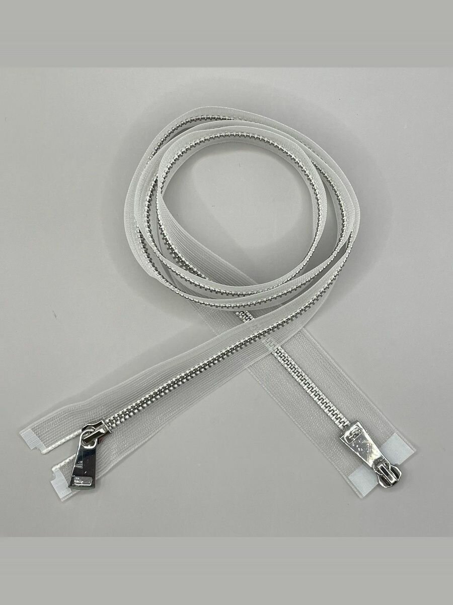 Молния металл,100см, тип 5, прозрачный, зубья серебро,2 замка. Италия.1шт.