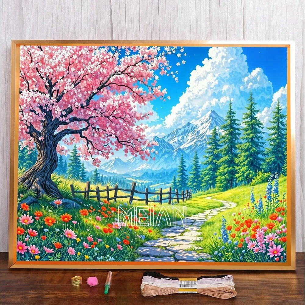 MEIAN Крестный комплект стежка,30x40CM,14CT, Весенний пейзаж