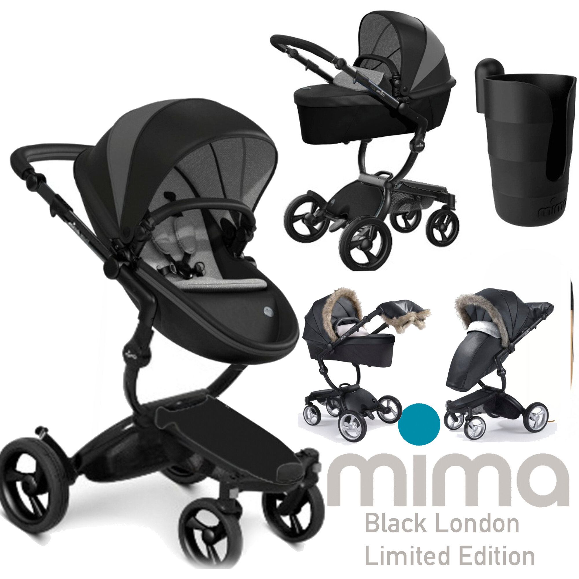 Коляска 2 в 1 Mima Xari 4G Black London Limited Edition (Starter Pack на выбор) зимний комплект и подстаканник в подарок !