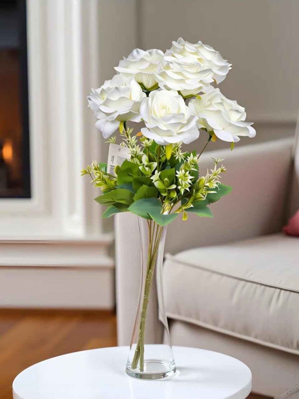 Искусственная роза 40 см белая, настольный букет, Китай