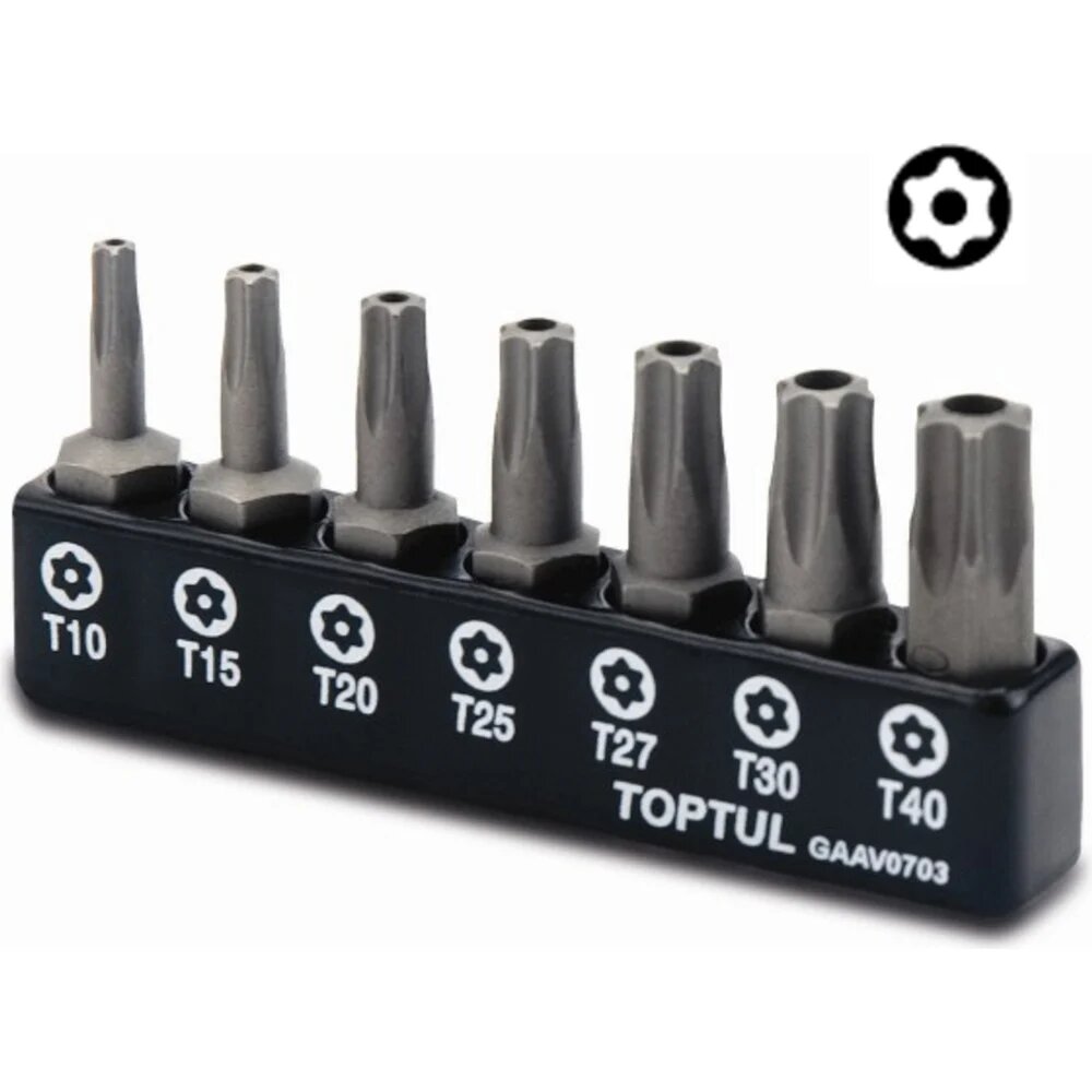 Набор бит TORX Т10-Т40, с отверстием, 7 шт TOPTUL GAAV0703