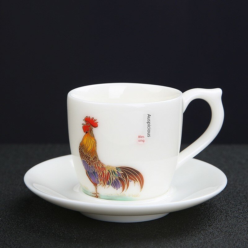 Чайная чашка из белого фарфора Дехуа в форме петуха, мастерская чашка, керамическая чашка для кунг-фу с ручкой, чайная