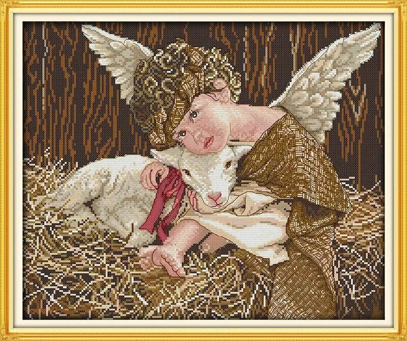 NKFвышивка крестом наборы, Схема на 14CT "Ангел и ягненок",43*36CM