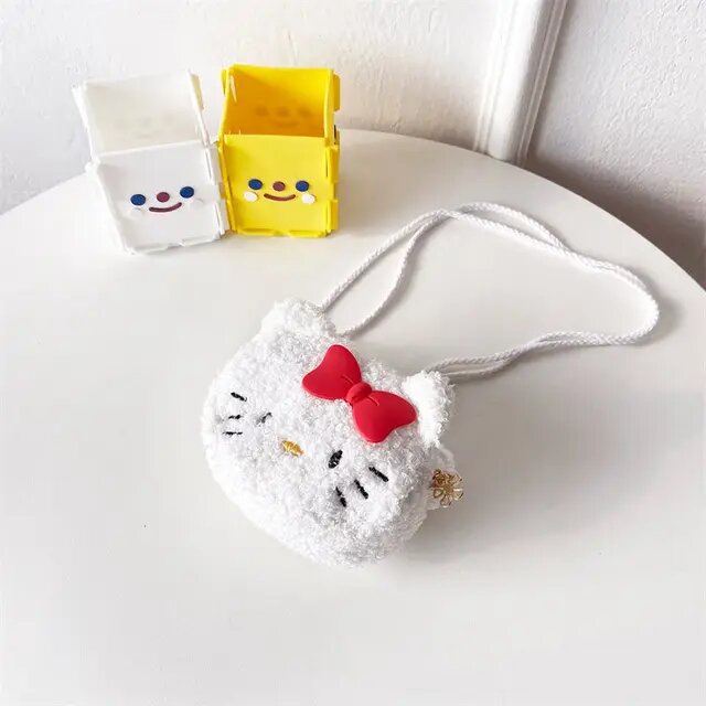 Милая сумка через плечо Sanrio Hello Kitty, плюшевая сумка в стиле каваи с мультяшным рисунком, детский кошелек для монет, украшение для улицы, праздничный подарок.