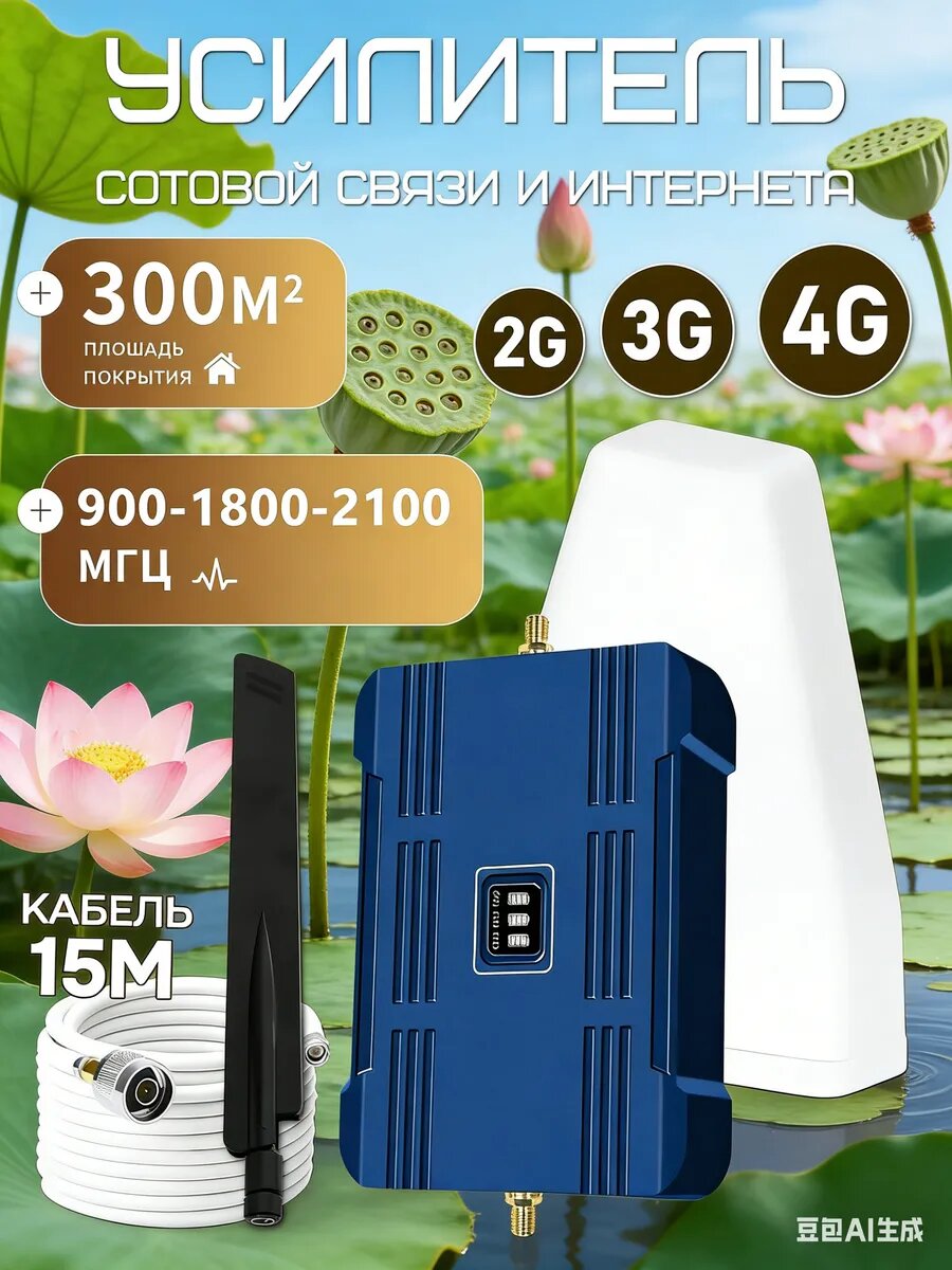 Усилитель сотовой связи 900/1800/2100 МГц (2G/3G/4G): до 70 км, направленный, синий, 1.3 кг