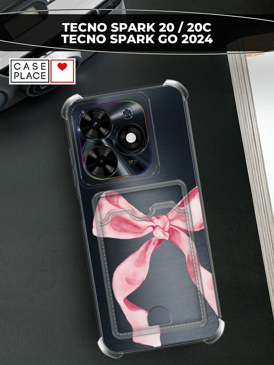 Чехол на Tecno Spark Go 2024/Spark 20C (Текно Спарк Го 2024/Спарк 20C) с картой и принтом Акварельный бант