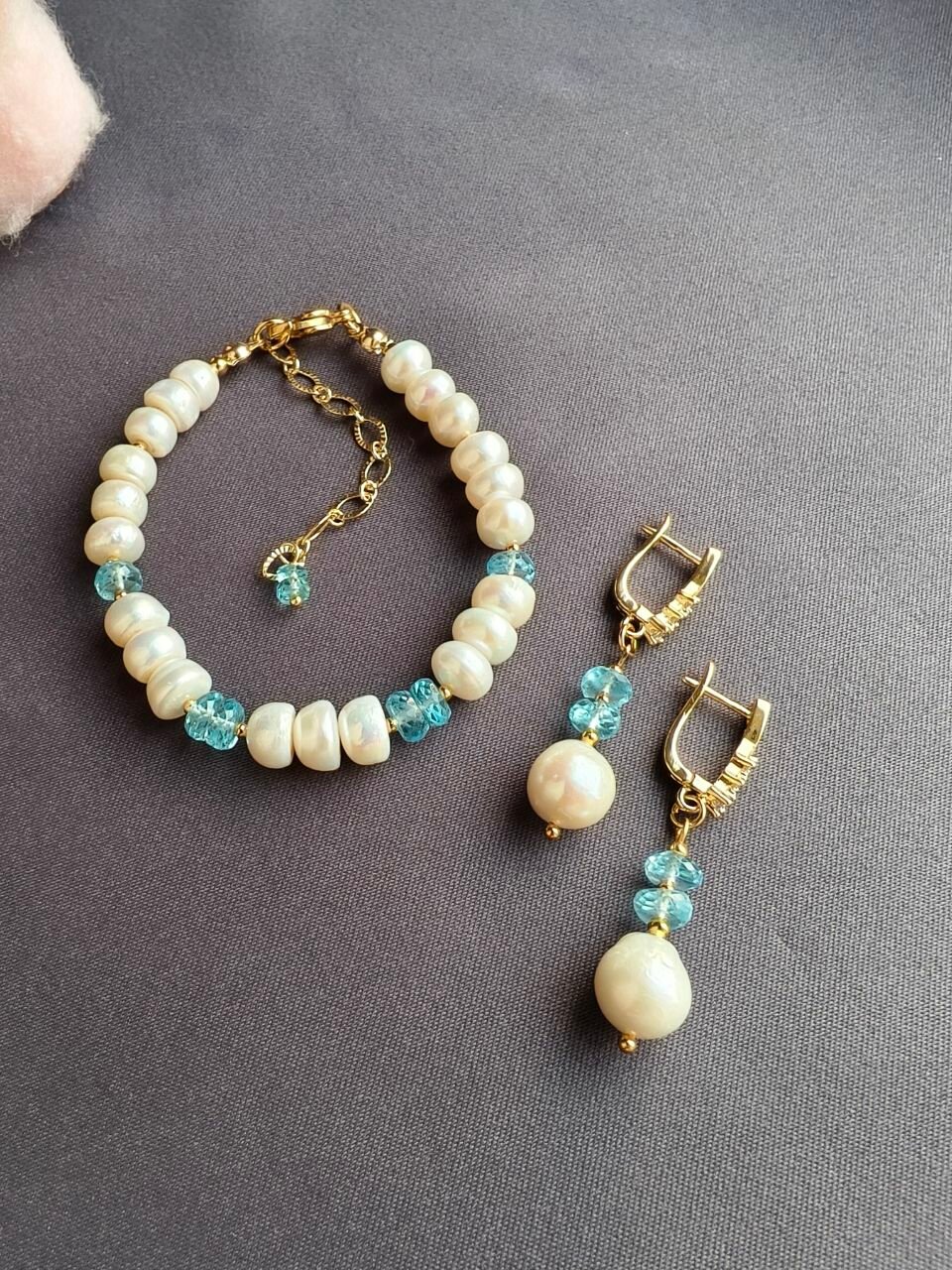 Комплект бижутерии: браслет, серьги, топаз, жемчуг культивированный