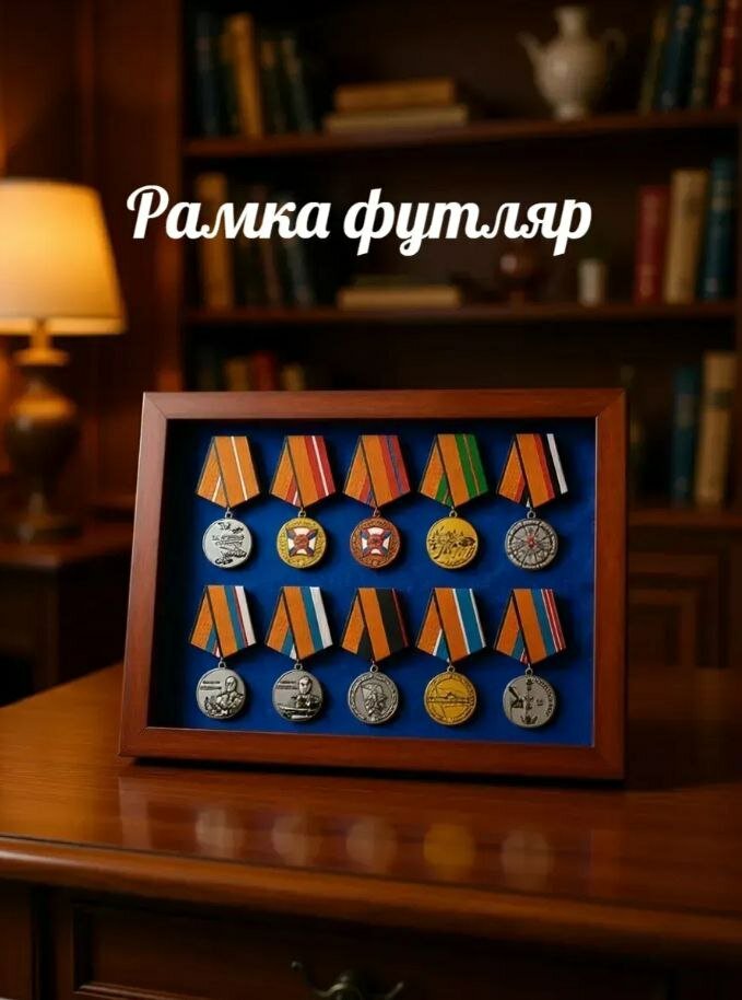 Рама планшет ручной работы для медалей, орденов и нагрудных знаков, синяя