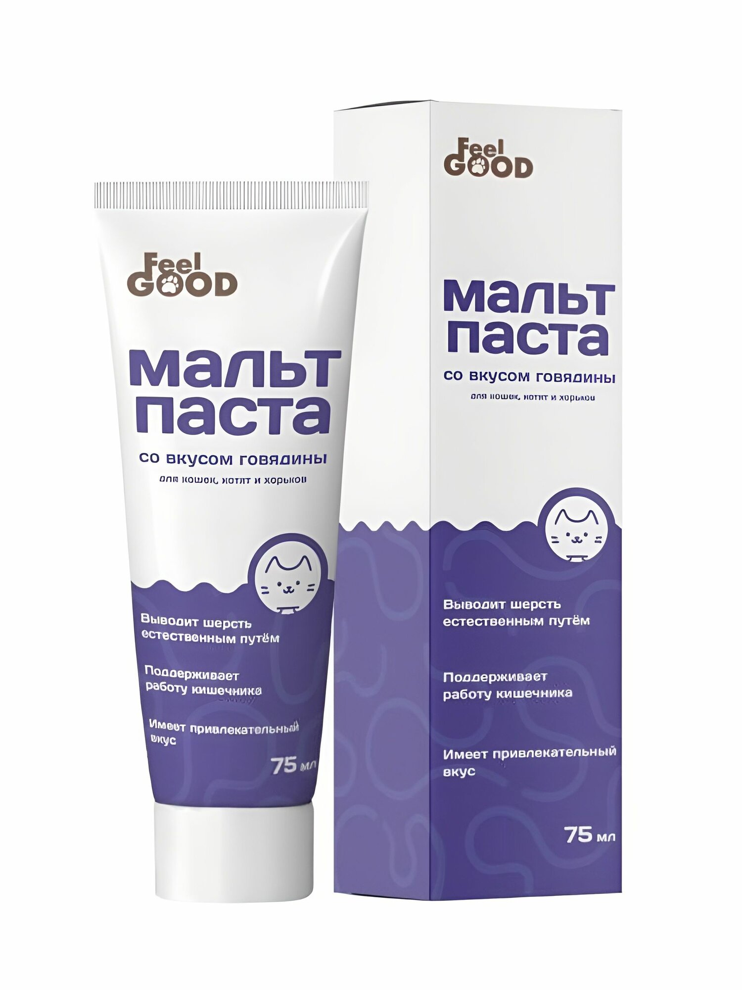 Мальт паста для вывода шерсти с говядиной для котят, кошек, котов и хорьков FeelGood, 75 мл