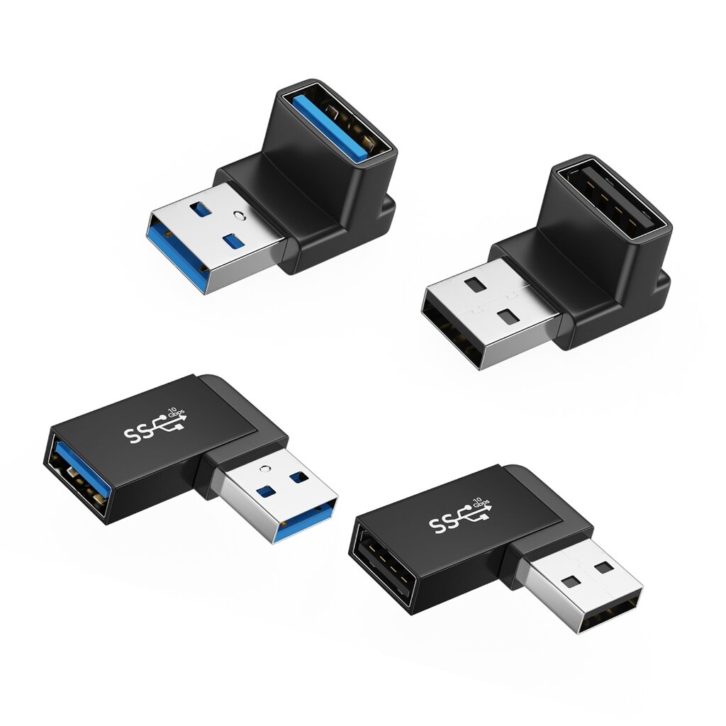 4 шт. USB 3.2 регулируемые угловые адаптеры Male to Female черные для разных устройств