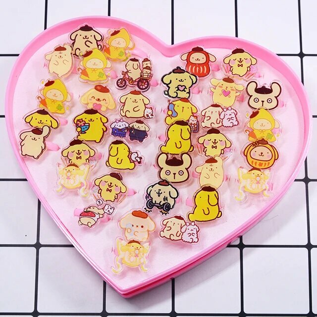 Набор из 10/20 шт, регулируемые детские кольца Sanrio Hello Kitty Melody, кольца Kuromi Cartoon Girls, подарки для вечеринок в коробке