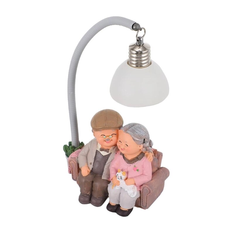 Resin Old Married Couple Adornment with LED Light Elderly Couple Figurine for Bedroom or Living Room Decoration