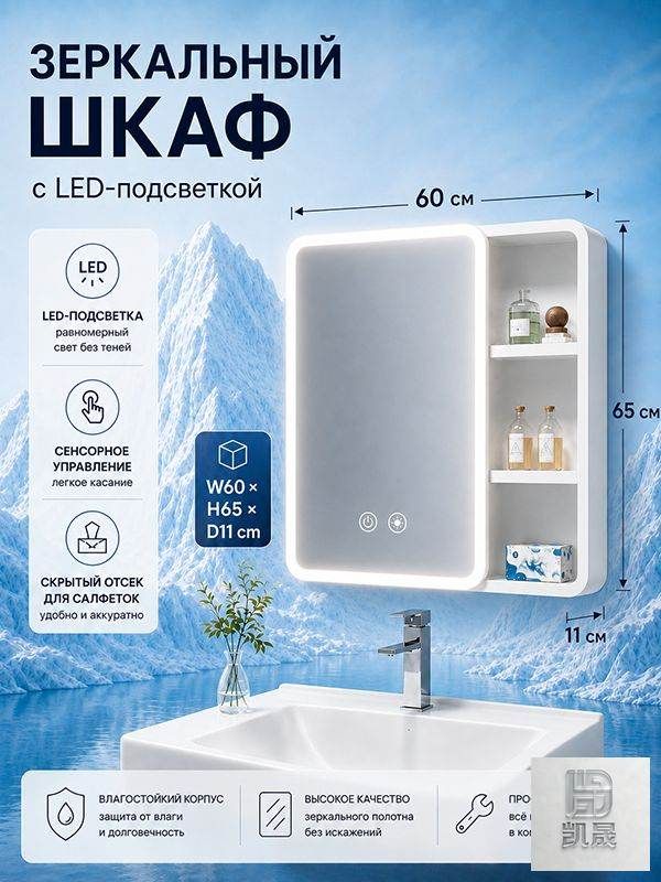 Шкаф для ванной, 60х11х65.03 см, Универсальный