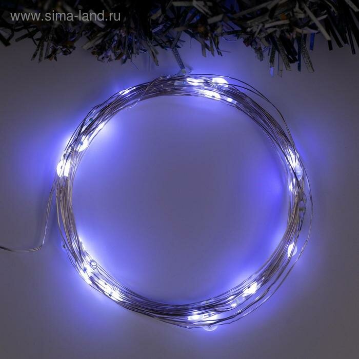 Гирлянда Нить 5 м, роса, IP20, серебристая нить, 50 LED, мерцание всех светодиодов, от батареек АА×3, свечение белое