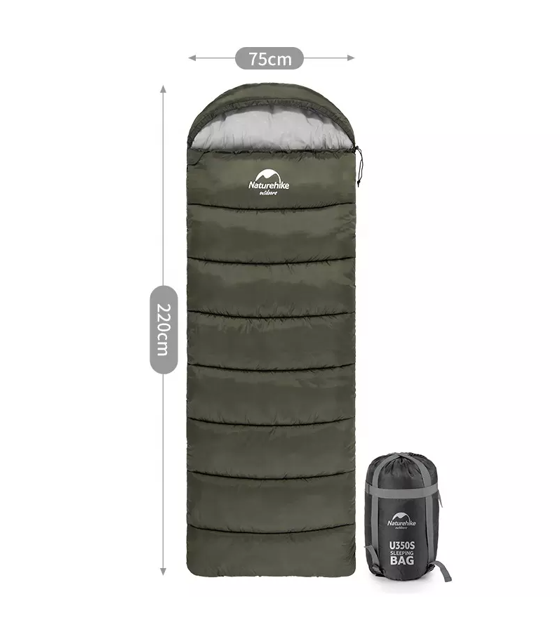 Мешок спальный Naturehike U250S, (190х30)х75 см, (левый) (ТК: 0°C), темно-зеленый