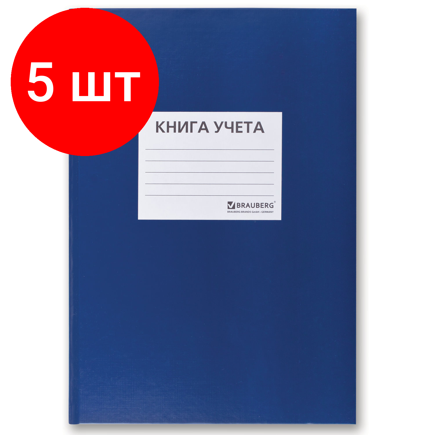 Комплект 5 шт, Книга учета 96 л, клетка, твердая, бумвинил, блок офсет, наклейка, А4 (200х290 мм), BRAUBERG, 130140