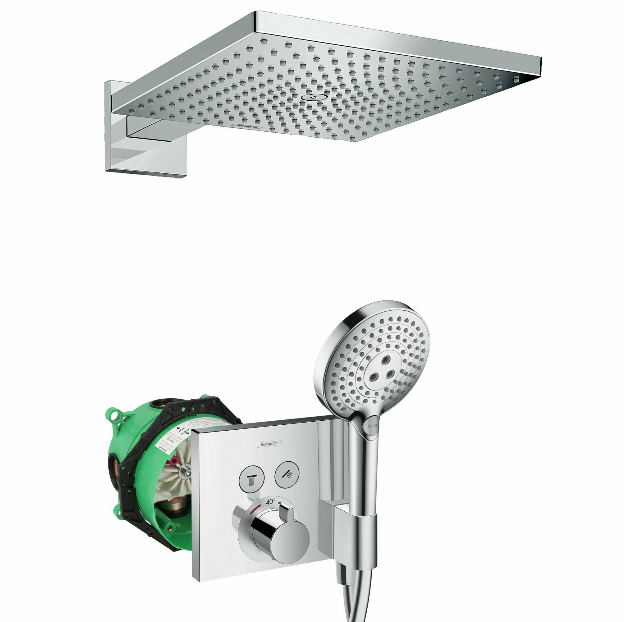 Душевая система с большим тропическим душем и термостатом Hansgrohe ShowerSelect 300 Gen 2, хром