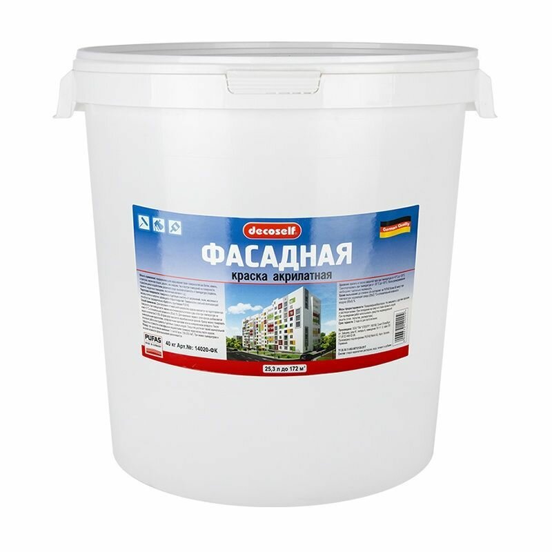 Пуфас Краска фасадная белая Decoself Основа A мороз. (25,3л-40кг) ФК